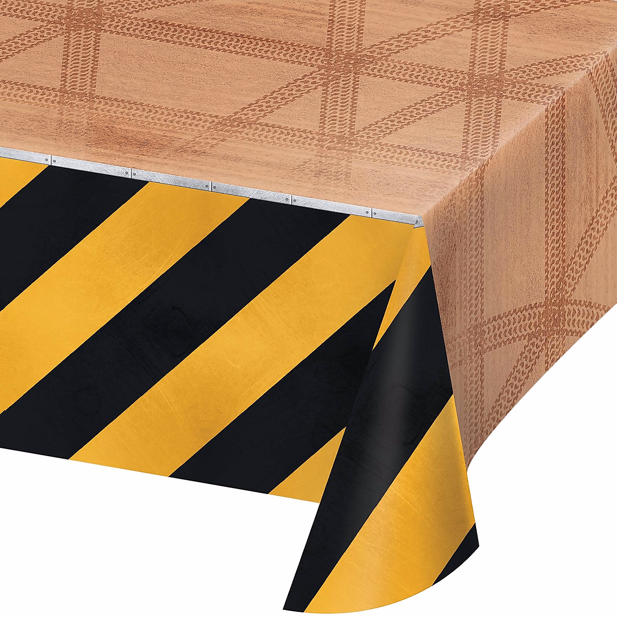 Creative Converting Black and Yellow Construction Zone Plastic Table Cover - 1pc Multi-color, 54 inx 102 in, 1 ct