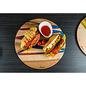 BARDAK Large 14" Round Luxury Wooden Cheese Board, Charcuterie Platter & Serving Tray, Housewarming Gifts for Couples, Unique Wood Epoxy River Board(Pink and Blue)