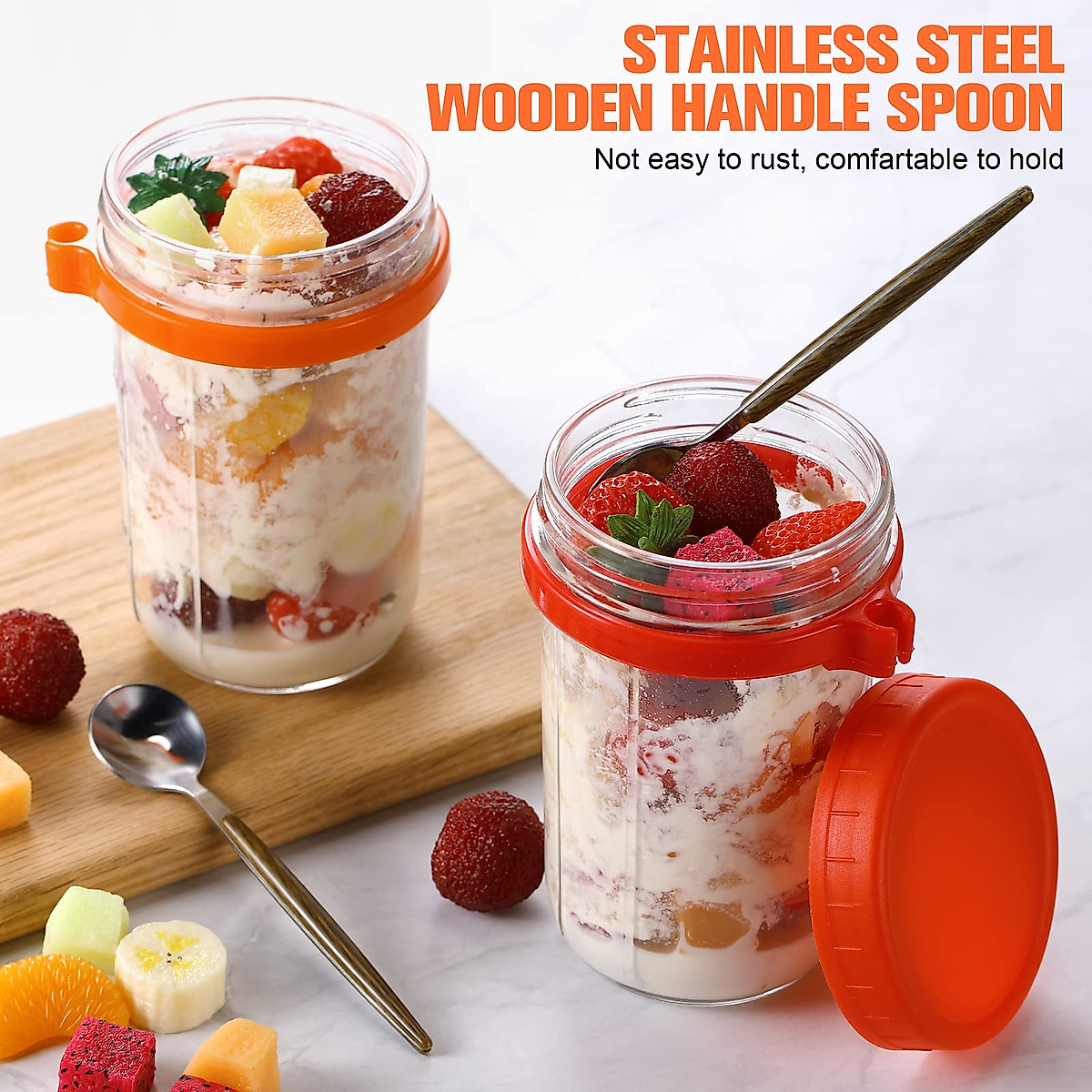 Didaey 8 Pcs Overnight Oats Containers with Lids and Spoon 16 oz Large Capacity Airtight Overnight Oats Jars Glass Jar with Lid Mason Jars with Measurement Marks for Cereal Milk Fruit Yogurt