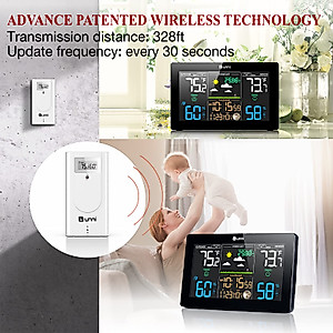 U UNNI Weather Station Wireless Indoor Outdoor Thermometer Inside Outside Temperature Humidity with Calendar and Adjustable Backlight