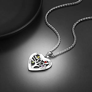 U7 Mother Necklace with 7 Birthstones and Names Engraved Sterling Silver Heart Pendant Necklace Family Friendship Gift Necklaces