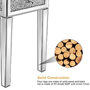 VINGLI Mirrored Nightstand Set of 2 Narrow Side Table with Drawer Glass Accent Table,Silver