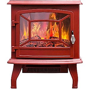 VOMKR Large Electric Stove Fires Freestanding, 1400W Electric Fireplace Heater with Wooden LED Light for Overheating Protection, Red (Color : Red)