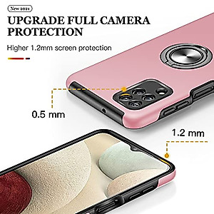 JAME for Samsung Galaxy A12 Case with [2 Pack] Tempered-Glass Screen Protector, Slim Soft Bumper Protective Case for Samsung A12 Case, with Invisible Ring Holder Kickstand for Galaxy A12 Case, Pink