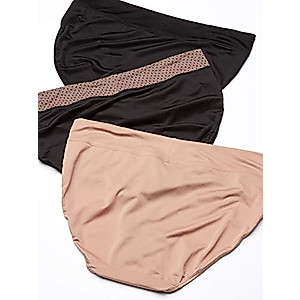 Warner's womens Blissful Benefits Dig-free Comfort Waistband Microfiber Hi-cut 3-pack 5138w Underwear, Black/Toasted Almond/Black With Lace Dot Print Waistband, XX-Large US