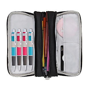 Chelory Big Capacity Pencil Case Large Storage Pencil Bag Pouch 3 Compartment Stationery Pen Cases Holder for Boys Grils Middle High College School Teen Adults Office Organizer Gifts, Black