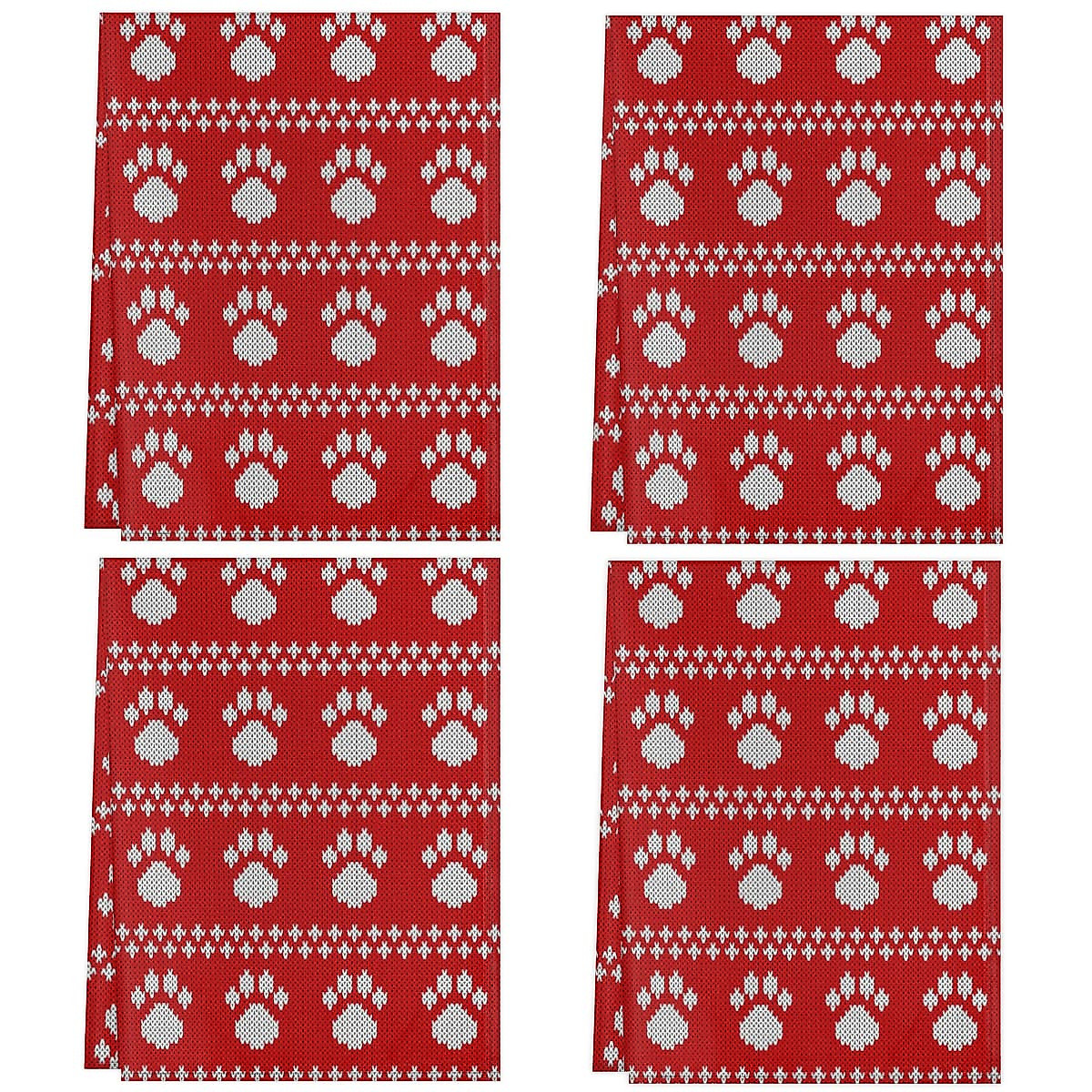 Christmas Pattern Red Paw Print Kitchen Towels and Dishcloths Set of 4-17.7" x 28.3" Absorbent Dish Towels with Hanging Loop Hand Towel for Farmhouse Bar Towels & Tea Towels