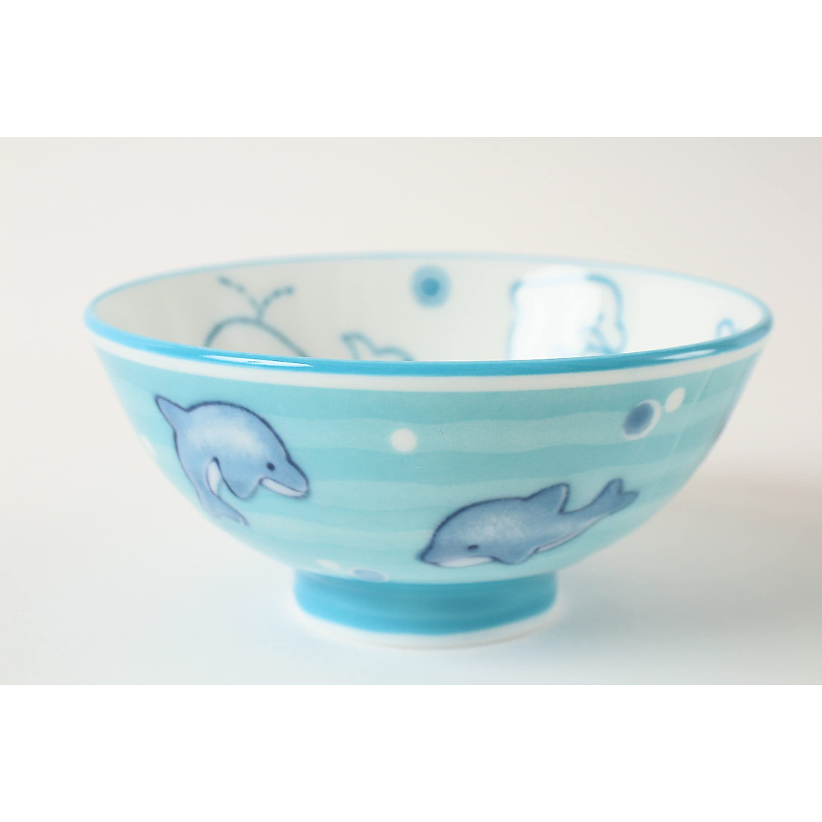 Mino ware Japanese Ceramics Kids Rice Bowl made in Japan (Japan Import) Dolphine & Whale Blue MIC014