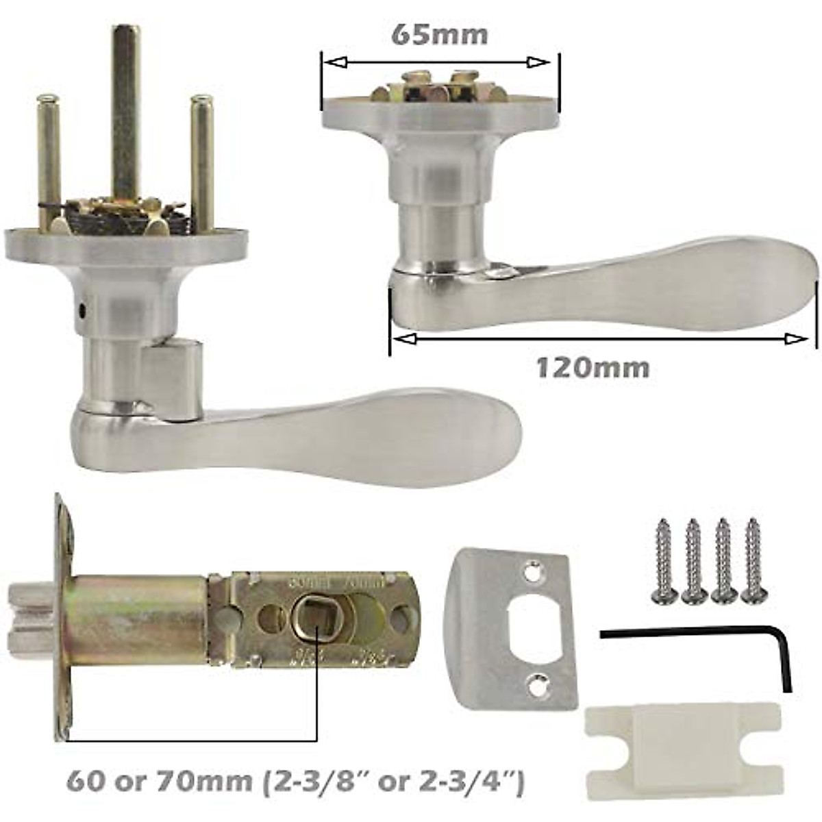 Gobrico 3 Pack Satin Nickel Interior Passage Door Levers Keyless Hall/Closet Handles Knobs Locksets with Universal Levers