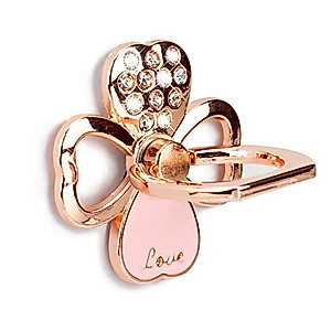 [2 Pack] Lucky Four Leaf Clover Cell Phone Ring Holder Stand, 360 Degree Rotation Finger Ring Kickstand with Polished Metal Phone Grip for Magnetic Car Mount, Smartphone Accessories（Rose Gold）
