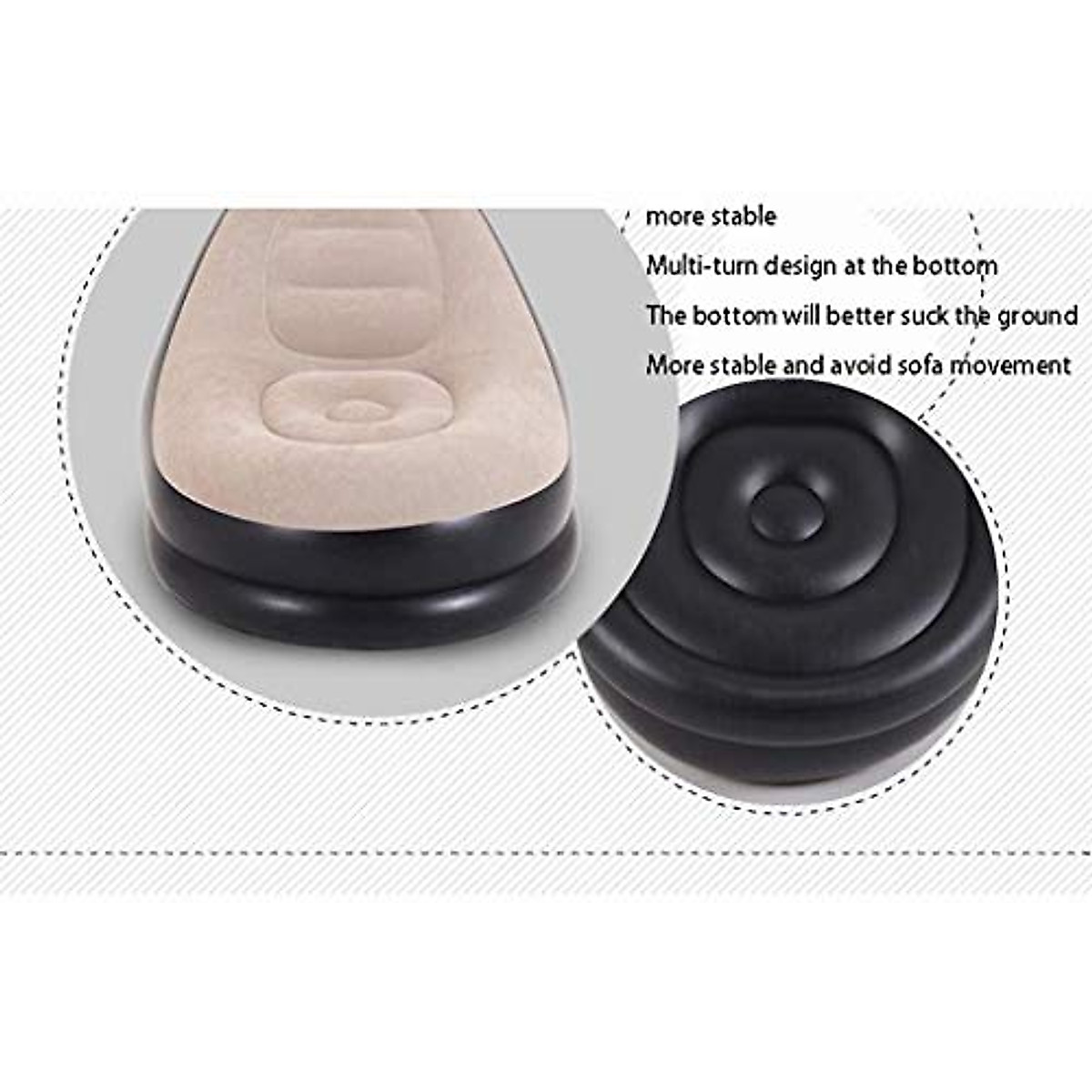 2-IN-1 Grey/Black Lounge Sofa Bed Set, Folding Portable Inflatable Lazy Flocking Recliner Chair with Footstool and Air Pump - Great for Pop Up Indoor and Outdoor Balcony, Backyard, Camping, Picnic, RV