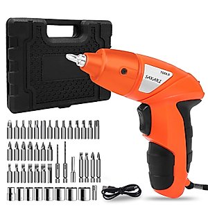 47 Piece Electric Screwdriver DIY Cordless Drill Set 3.6V with LED Light & Rechargeable Lithium Battery Carrying Case and Screw Driver Bits by SAKAKI (Orange)