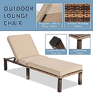 MAGIC UNION 2-Pack Rattan Outdoor Chaise Lounge Chairs Set Deck Lounge Chairs Patio Adjustable Wicker Chaise Lounge with Cushions Patio Seating Beach Chairs Chaise Lounge Chairs for Outside Pool, Lawn