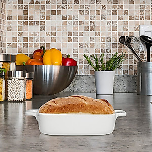 FLORWOD Small Baking Dish, Rectangular Baking Pan with Handles, White Porcelain Casserole Dish for 1 or 2 Person, 6.5x5x1.5in