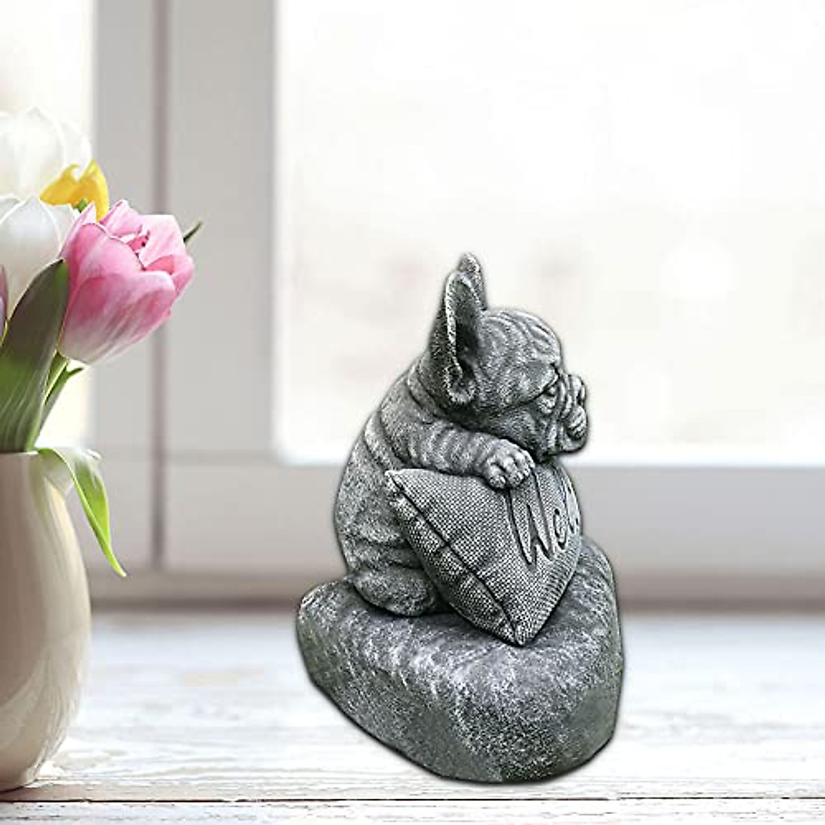 EKDJKK Bulldog Resin Statue, Animal French Bulldog Ornament Figurine Sculpture, Garden Decoration Porch Lawn Welcome Statue for Indoor & Outdoor, Home, Office, Lawn, Patio