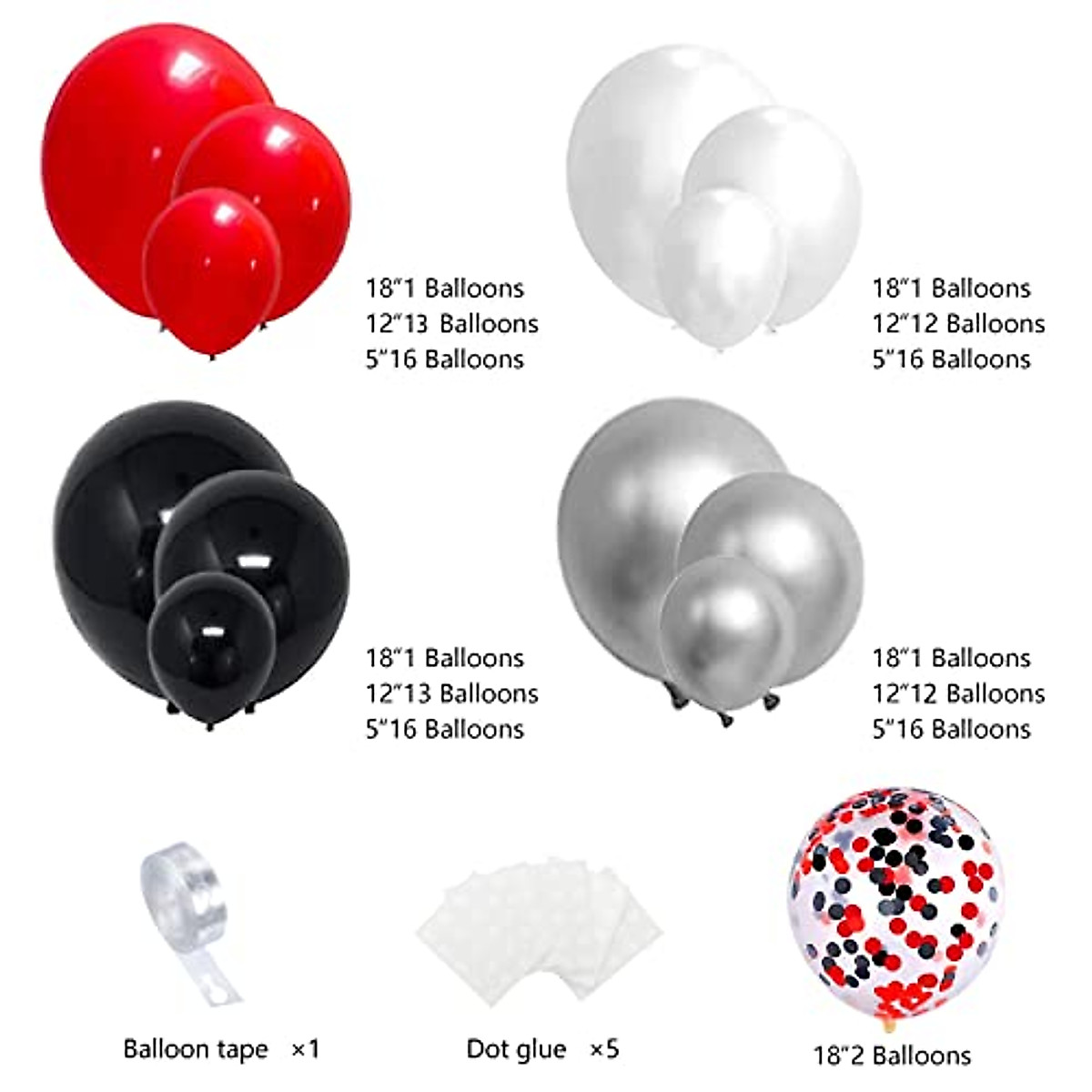 Red Black Balloon Garland kit, 120pcs Red Silver Black Balloons and Confetti Balloons for Prom Single Party Baby Shower Birthday Graduation Decorations