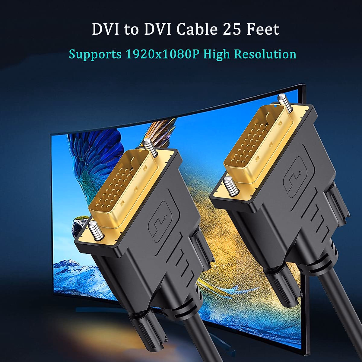 UVOOI DVI Cable 25FT, DVI to DVI-D Cable 25 Feet Long DVI Cord Support 1080P for Computer, PC, Laptop, Monitor, TV and Projector