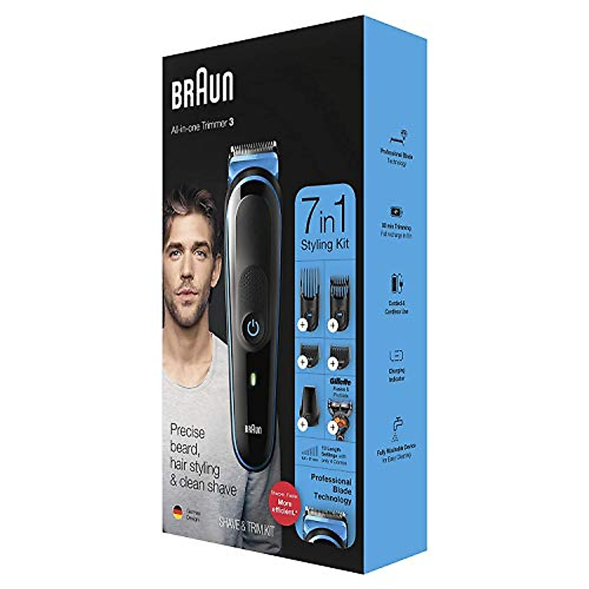 Braun Hair Clippers for Men MGK3245, 7-in-1 Beard Trimmer, Mens Grooming Kit, Cordless & Rechargeable with Gillette ProGlide Razor