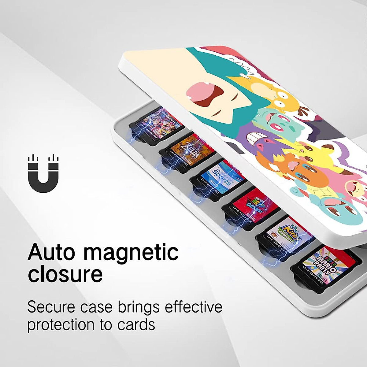 PERFECTSIGHT Cute Game Card Case for Nintendo Switch/Switch Lite/OLED, 24 Game Holder Cartridge Case for Game Cards and 24 SD Cards, Kawaii Portable Compact Storage Box (Poke)