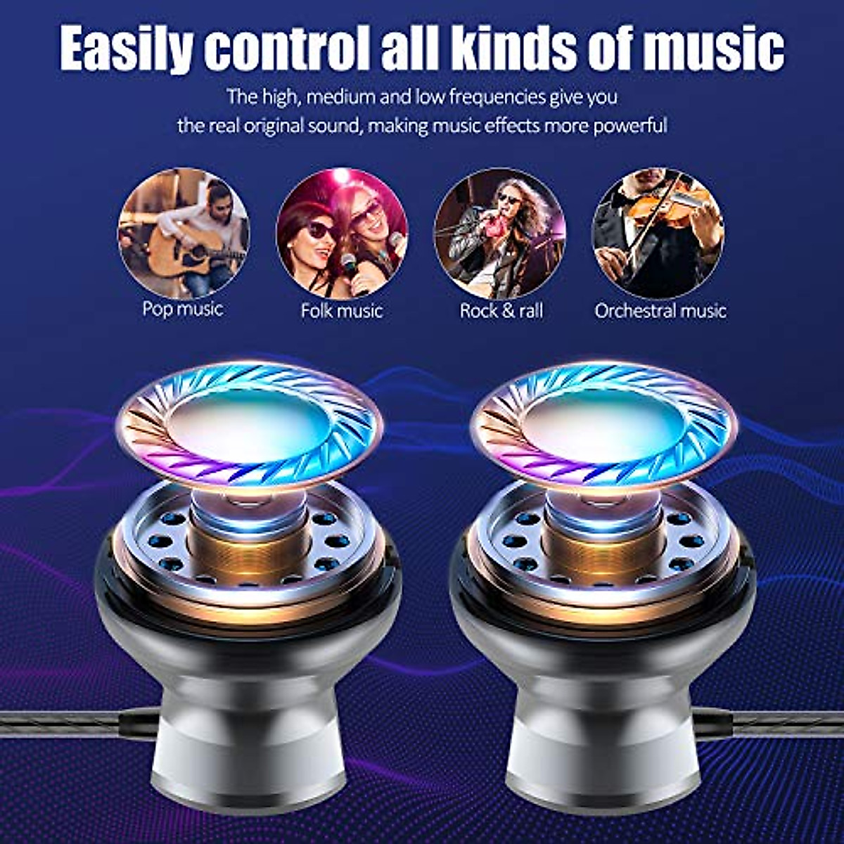 HOISTAC Wired Earbuds with Microphone, in-Ear Headphones, 3.5mm Extra Bass Earbud Headphones, Memory Foam, Custom Earbuds (S/M/L), Compatible with iPhone, iPad, Android, Laptop, MP3