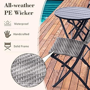 3 Piece Folding Outdoor Patio Bistro Set, Wicker Patio Furniture Sets with Table and Chairs for Garden, Backyard, Porch, Patio - Patio Conversation Set