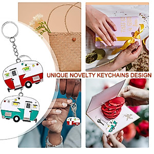TrustBlai 2 Pack Camper Keychain Set Happy RV Camper Keyring Couples Camping Accessories for Men Women Camper Travel Trailers (red+green)