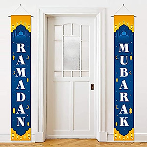 HOWAF Eid Mubarak Party Decorations, Ramadan Mubarak Door Banner for Happy Eid Mubarak Party Supplies, Ramadan Mubarak Door Hanging Porch Sign, Happy Ramadan Kareem Welcome Banner for Front Door Decor