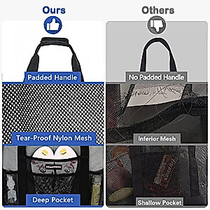 DiGeeONEGU Beach Bag, Large Mesh Beach Bag Waterproof Sandproof, Beach Toy Tote Bag, Pool Bag with Pockets,Comfertable Strap (Black)