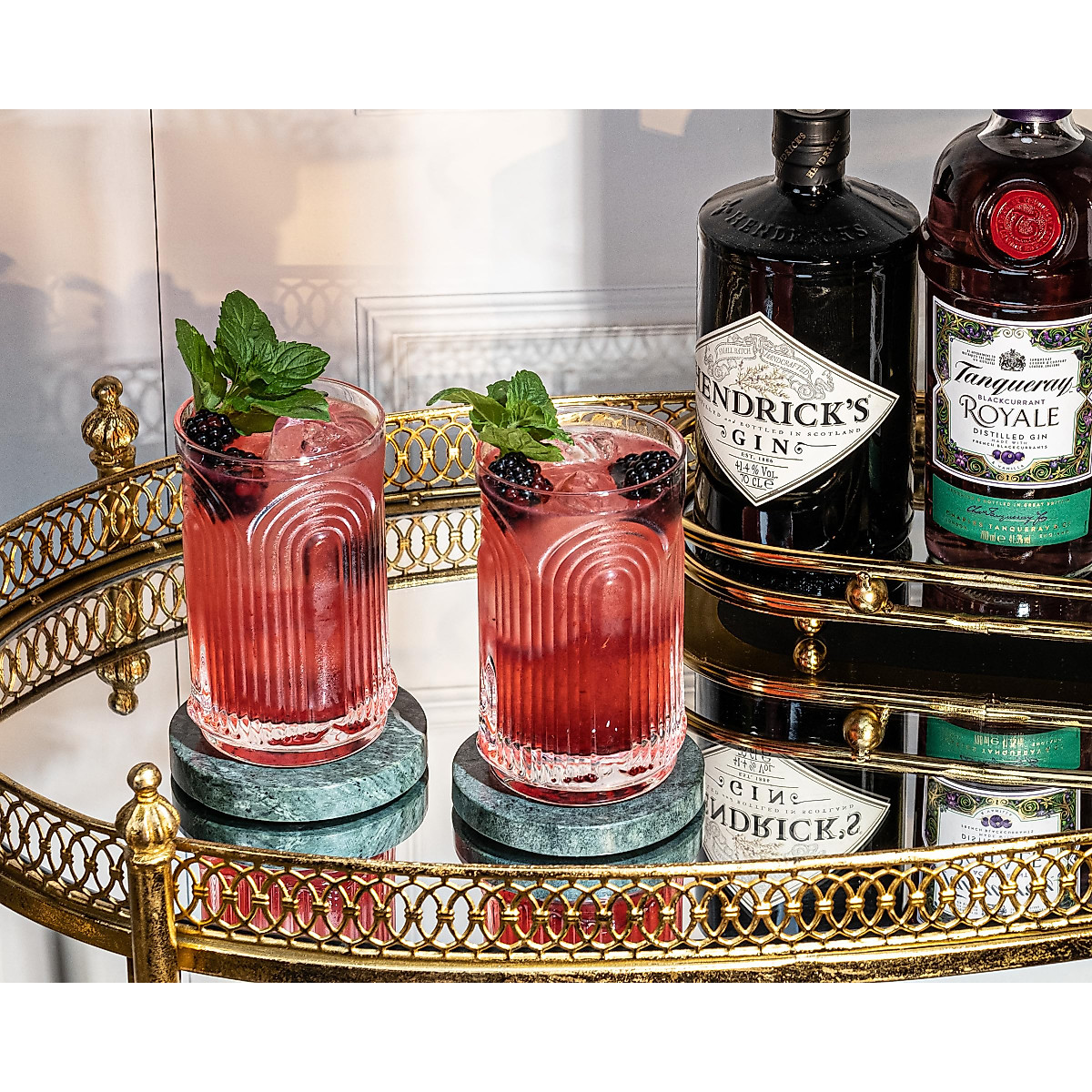 Vintage Art Deco 1920s Highball Cocktail Glasses | Set of 4 | 14 oz Tall Crystal Tumblers for Drinking Mojito, Whiskey Highball, Gin Rickey, Classic Long Bar Drinks | Large Hiball Glassware