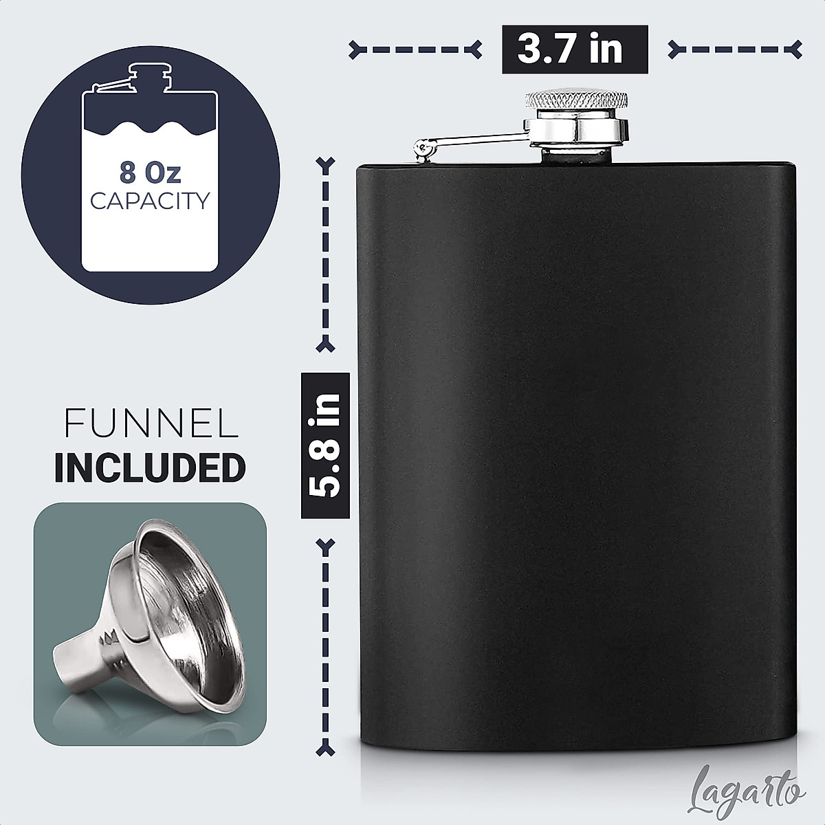 Matte Black Flasks for Liquor Stainless Steel - 8oz Flasks for Liquor Flasks for Women Vodka Alcohol Liquor Flasks for Men Drinking Flasks - Leak Proof Drinking Funnel Flask for Men Whiskey Flask