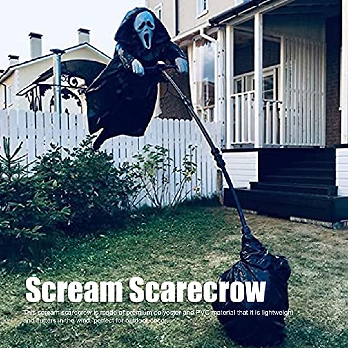 Halloween Ghostface Scream Scarecrow, Screaming Ghost Hanging Ghostface Scarecrow Detachable Pole Garden Ghostface Decoration for Outdoor Festive Atmospheres Horror Props