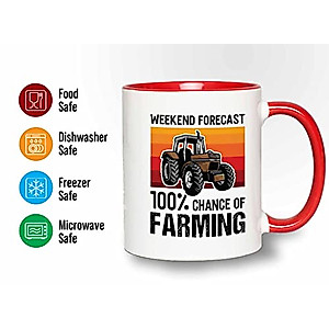 Bubble Hugs Farmer Birthday Two Tone Red Edition Coffee Mug 11oz - Forecast Farming - Dry Farming Farm ranch Market Garden Agricultural Seed Drill Acre Hay Tractor Farmer Crops