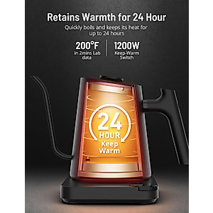 Temperature Electric Kettle, Airyoyo Gooseneck Electric Kettle with 4 Variable Presets, ±1℉ Temperature Control & LED Real-time Temperature Display, Stainless Steel Inner, 24H Keep Warm