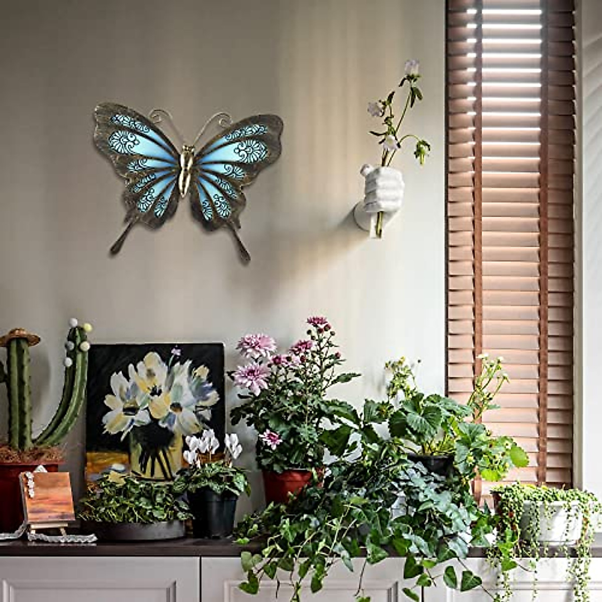 LIFFY Metal Butterfly Wall Decor - Outdoor Butterfly Wall Art - Glass & Metal Butterfly Decor for Outdoor Garden Fence Patio Butterfly Gifts for Women