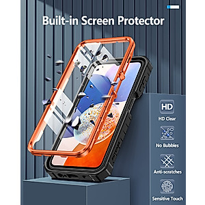 FNTCASE for Samsung Galaxy A14-5G Case: Dual-Layer Protective Textured Shockproof Rugged TPU Cover with Kickstand | Military Grade Drop Protection | Heavy Duty Cell Phone Protector - Orange