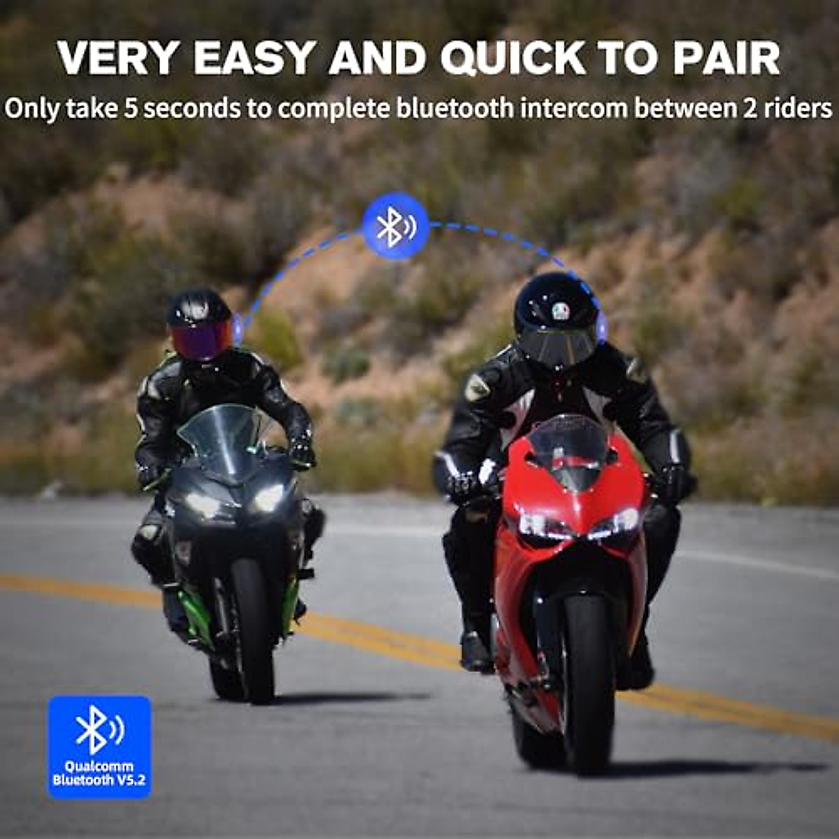 XGP Motorcycle Bluetooth Headset V5.2 with Music Sharing, 2-Way Motorcycle Helmet Bluetooth with IP67 Waterproof, Motorcycle Communication Systems with Hi-FI Speakers for ATV/Snowmobile/Ski,1 Pack