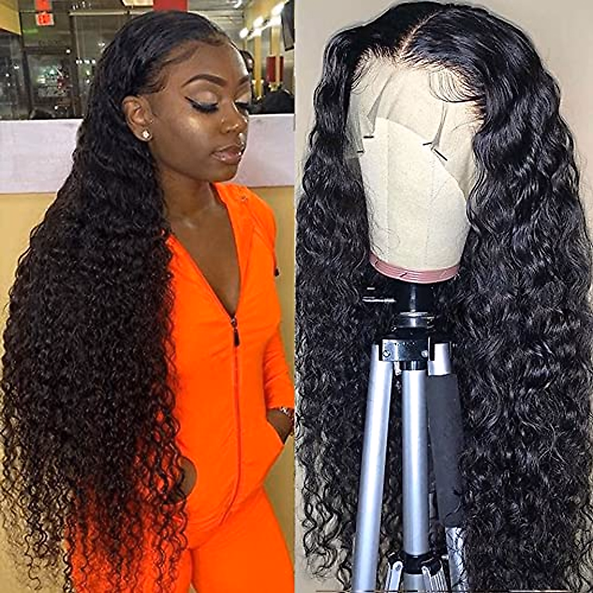 Kropan 30 Inch Water Wave Lace Front Wigs Human Hair Brazilian Virgin Human Hair 13X4 Lace Frontal Wig 180% Density Pre Plucked With Baby Hair Natural Black Wigs