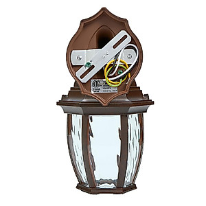 Maxxima LED Outdoor Wall Light - Features Clear Water Glass, 3000K Warm White, 580 Lumens, Dusk to Dawn Photocell Light Sensor, Patio or Porch Sconce Fixture, Ideal for Exterior Decor Lighting - Brown