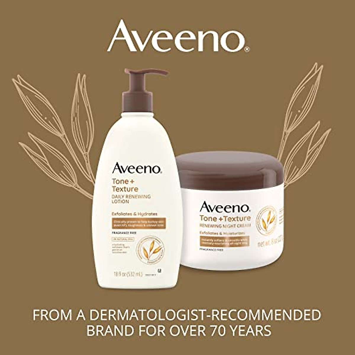 Aveeno Tone + Texture Daily Renewing Body Lotion With Prebiotic Oat, Gently Exfoliates & Hydrates Sensitive Skin, Clinically Proven to Help Bumpy, Rough Skin, Fragrance-Free, 18 Fl. Oz