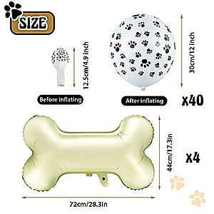 44 Pieces Dog Themed Balloons Included 40 Pieces Dog Paw Print Latex Balloons and 4 Pieces Bone Shaped Foil Balloons Bone Balloons for Pets Dog Kids Birthday Party Supplies