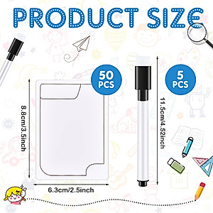50 Pieces Multifunctional Tokens Reusable Cards Erasable Index Cards Dry Erase Cards White Blank Flash Cards with 5 Pcs Black Marker Pens for Playing Games, School, Office, Housework