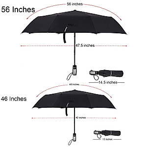 TradMall 2 Pack Travel Umbrella Windproof 56 Inches Large Canopy Reinforced Fiberglass Ribs Auto Open & Close, Black