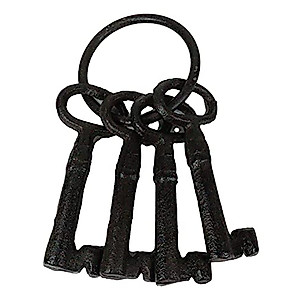 Ebros Gift Realistic Vintage Antique Design Cast Iron Jailer Keys Set of 4 On Ring Wall Accent Old World Halloween Costume Prop Pirate Skeleton Ship Jail Key Pack