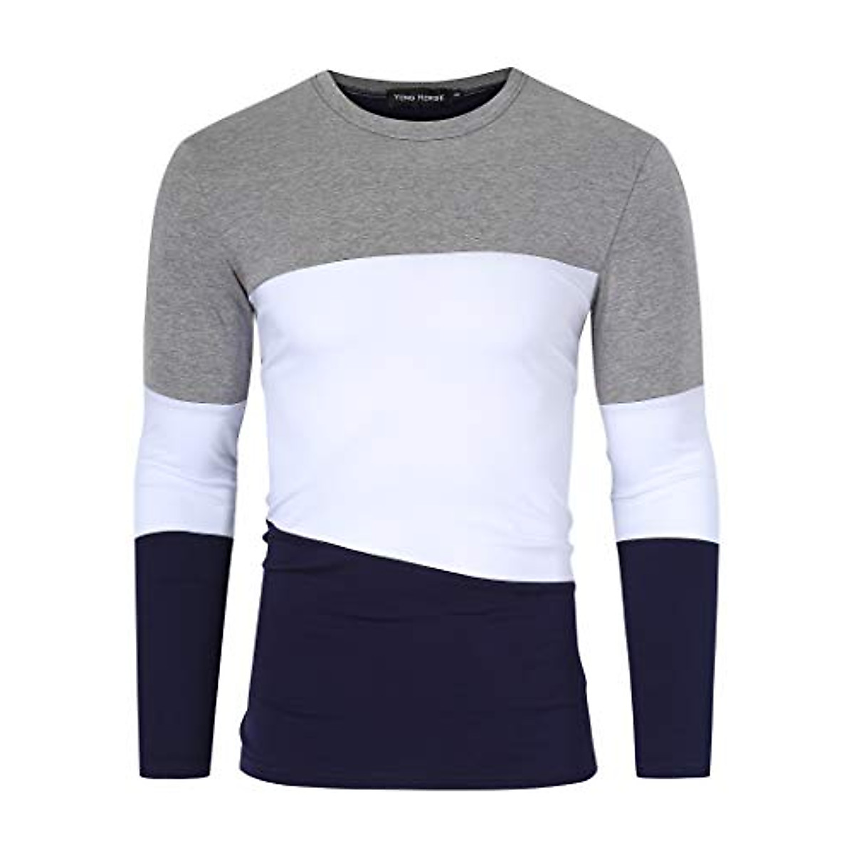 Yong Horse Men's Casual T-Shirt Athletic Long Sleeve - Crewneck Cotton Tee Shirt Teen Boys Graphic T Shirts Sun Protection UPF 50+ UV for Outdoor Sporting Running Gym Slim Fit Navy and White XL