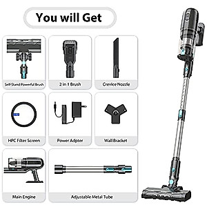 PRETTYCARE Cordless Vacuum Cleaner, 30Kpa Powerful Stick Vacuum with Brushless Motor, 45 Mins Long Runtime, LED Touch Display, Self-Standing Vacuum Cordless for Home Hard Floor Carpet Pet Hair, P1 Pro
