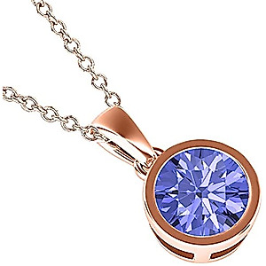 JewelsCart 0.10 CT Round Cut Gemstone 14K Rose Gold Over Fancy Pendant Necklace For Women's