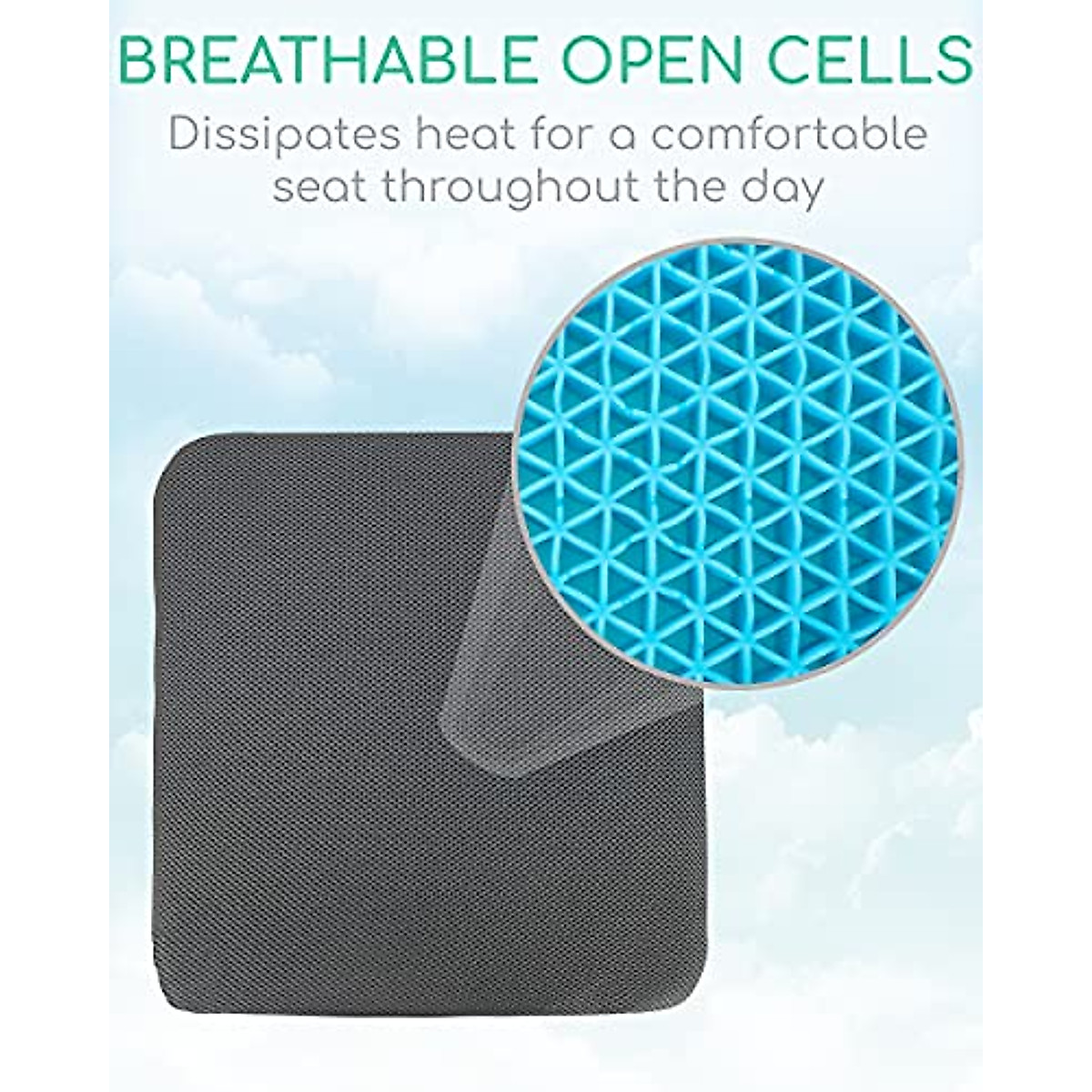 Gel Seat Cushion (Gray) by Xtra-Comfort - Seat Pad for Cars, Outdoors, Kitchens, Offices and Wheelchairs - Butt Cushion for Coccyx, Tailbone Pain and Lower Back, Sciatica Issues - Sitting Upholstery