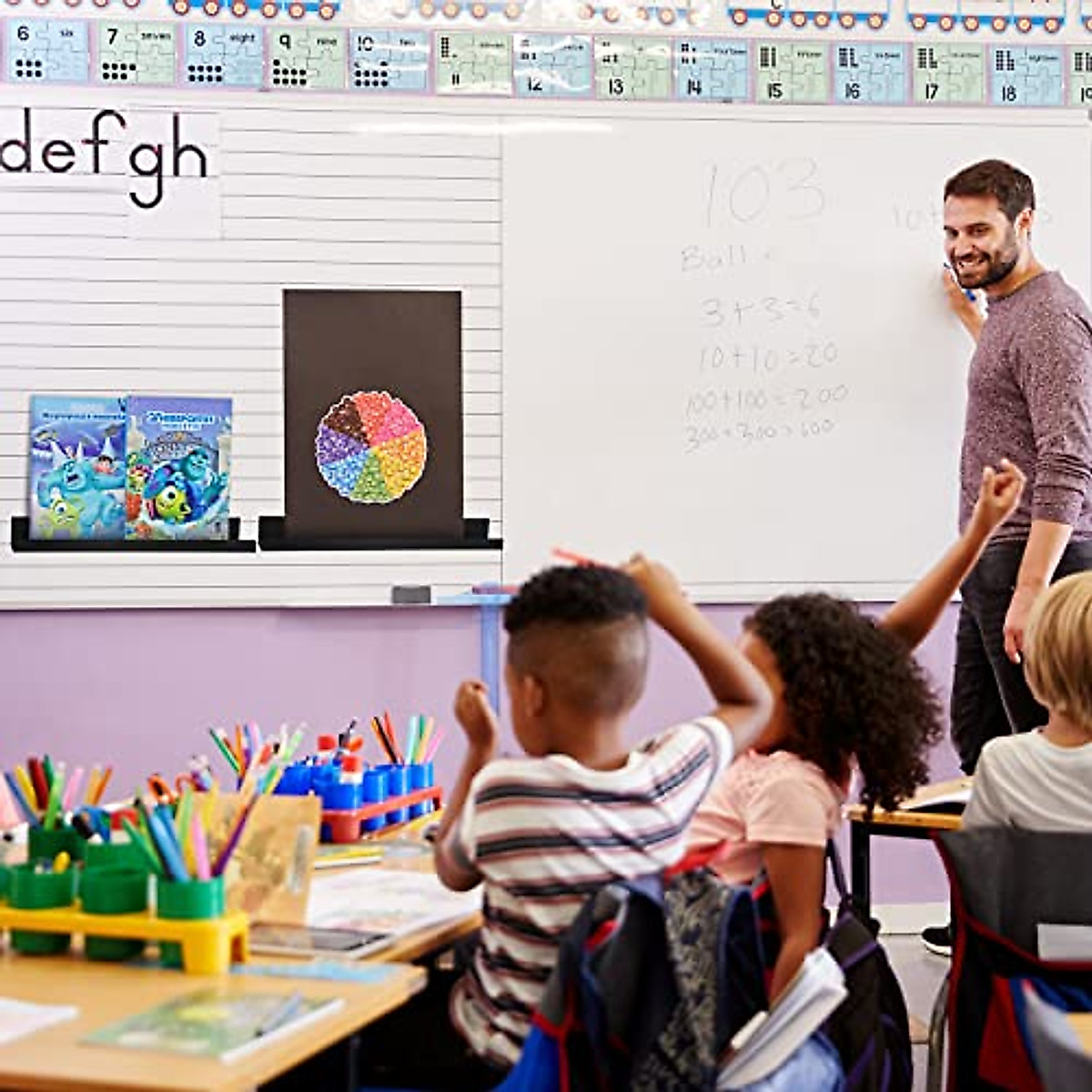 2 Pcs Magnetic Book Shelf for Whiteboard Magnetic Shelf Metal Floating Book Shelves for Kids Room Magnetic Book Display Shelf Magnetic Book Shelf for Kids Room Teacher Whiteboard Classroom (Black)