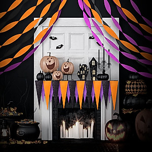 Black Orange Purple Streamers, 3 Rolls Party Decoration Crepe Paper Kit, Halloween Streamer Hanging Garland for Theme Party Backdrops Decoration (Black, Purple, Orange)