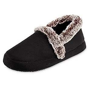 isotoner womens Recycled Microsuede a Line Slipper, Black, 6.5-7.5 US